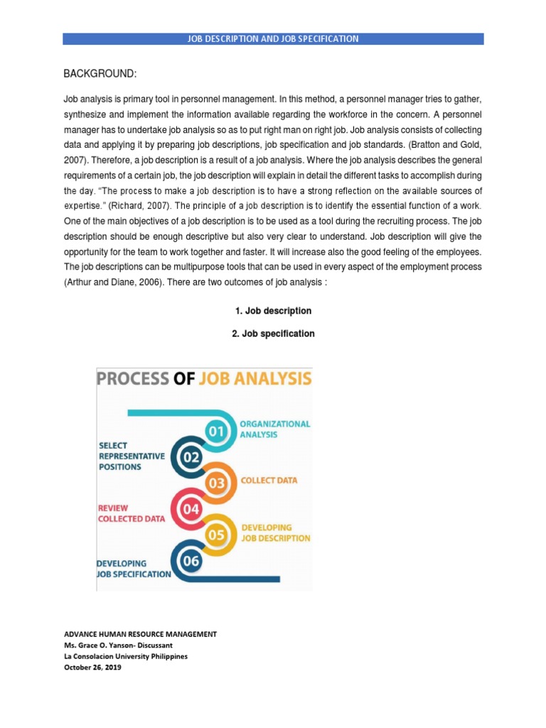Analysis of Job Description and Specification | PDF