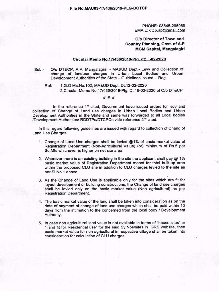 Levy and Collection of Change of Land Use Charges in ULBs and UDAs of ...