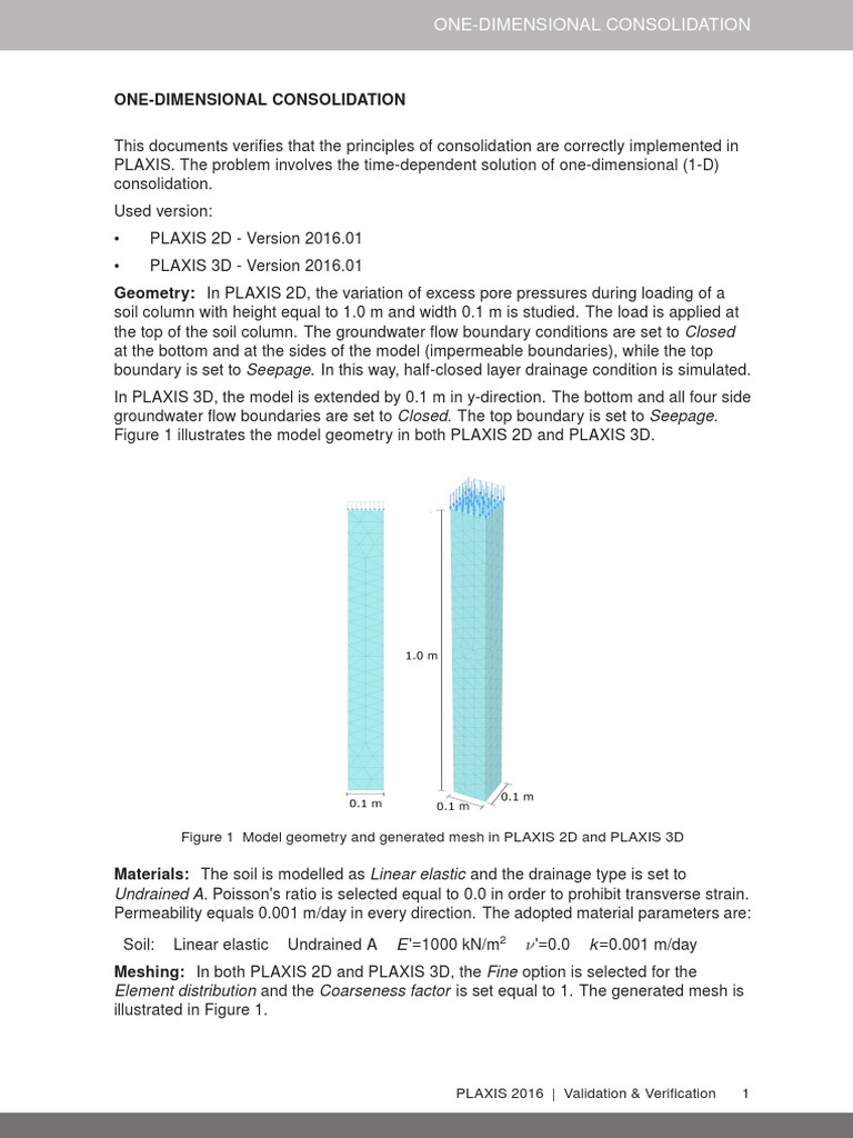 One-Dimensional Consolidation in PLAXIS | PDF