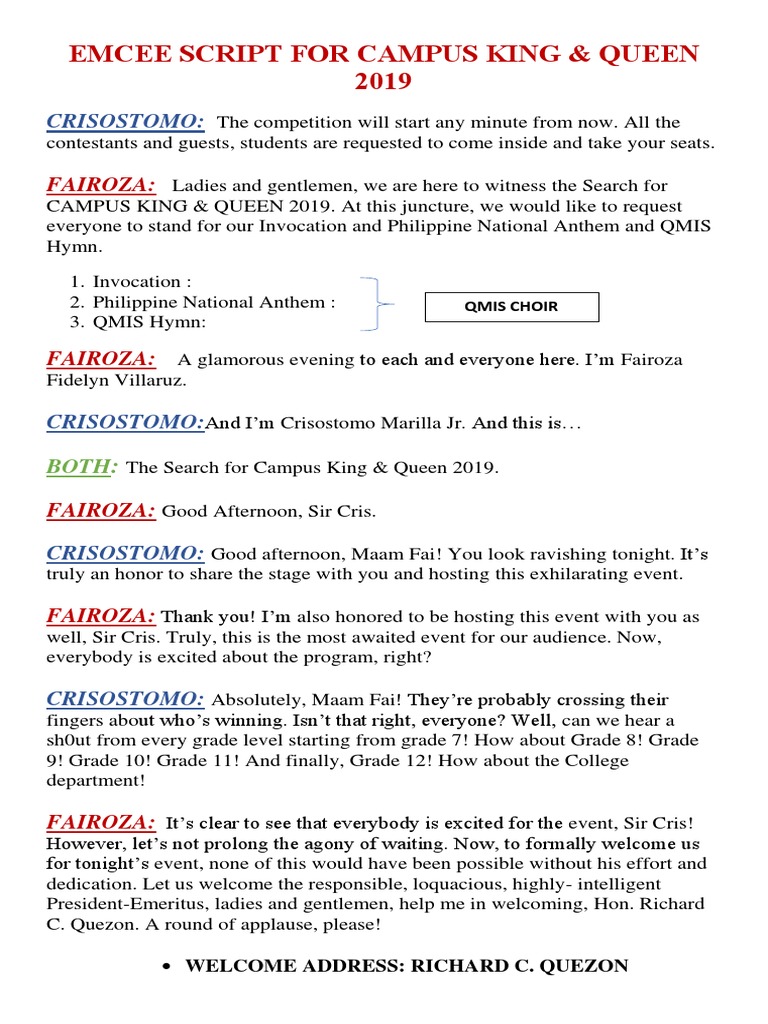 Emcee Script Pageant | PDF