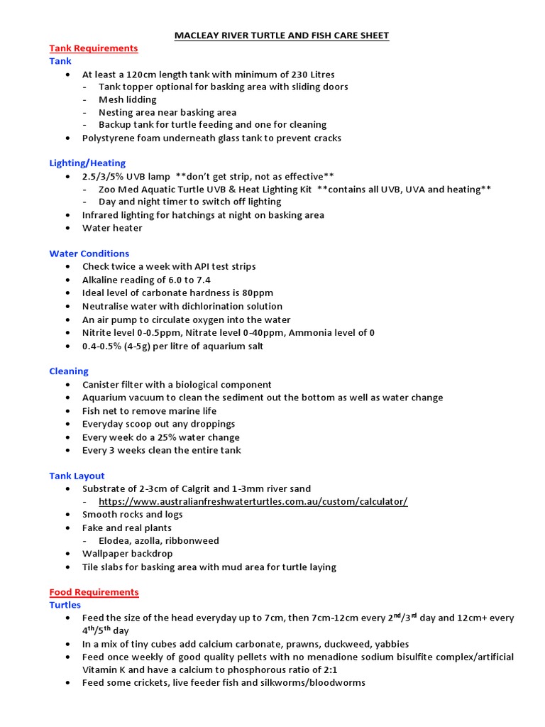 Macleay River Turtle Care Sheet | PDF
