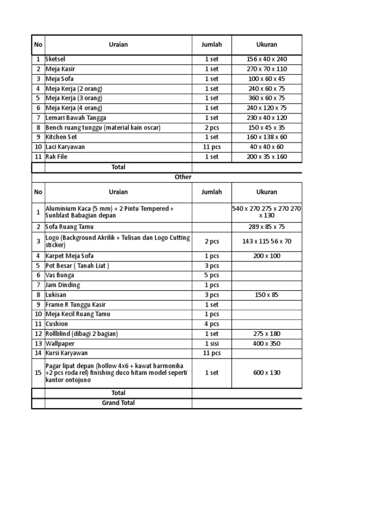RAB Interior Kantor dan Ruang Tamu | PDF
