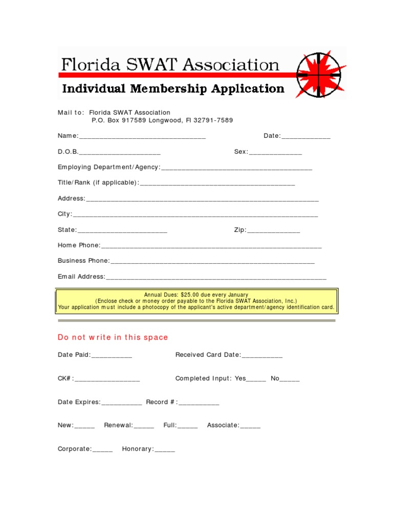Florida SWAT Association Membership Form | PDF