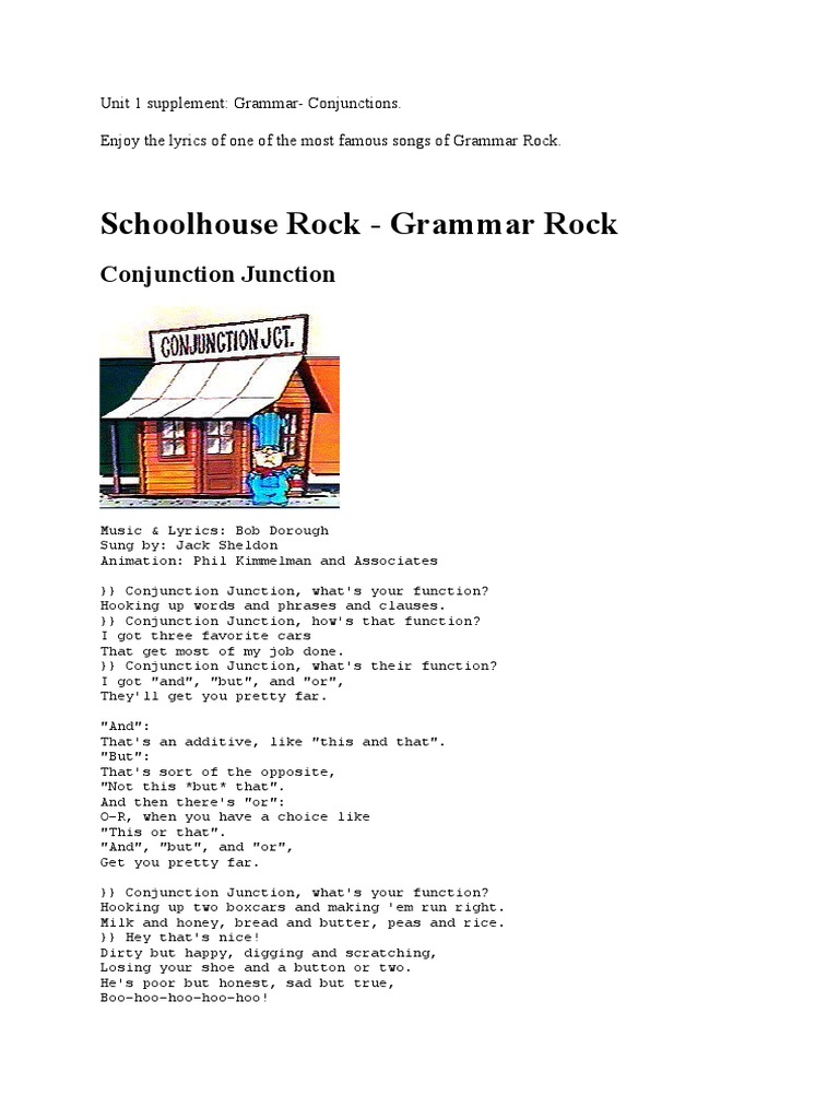 Schoolhouse Rock-Conjunction Junction | PDF | Grammar | Language Mechanics