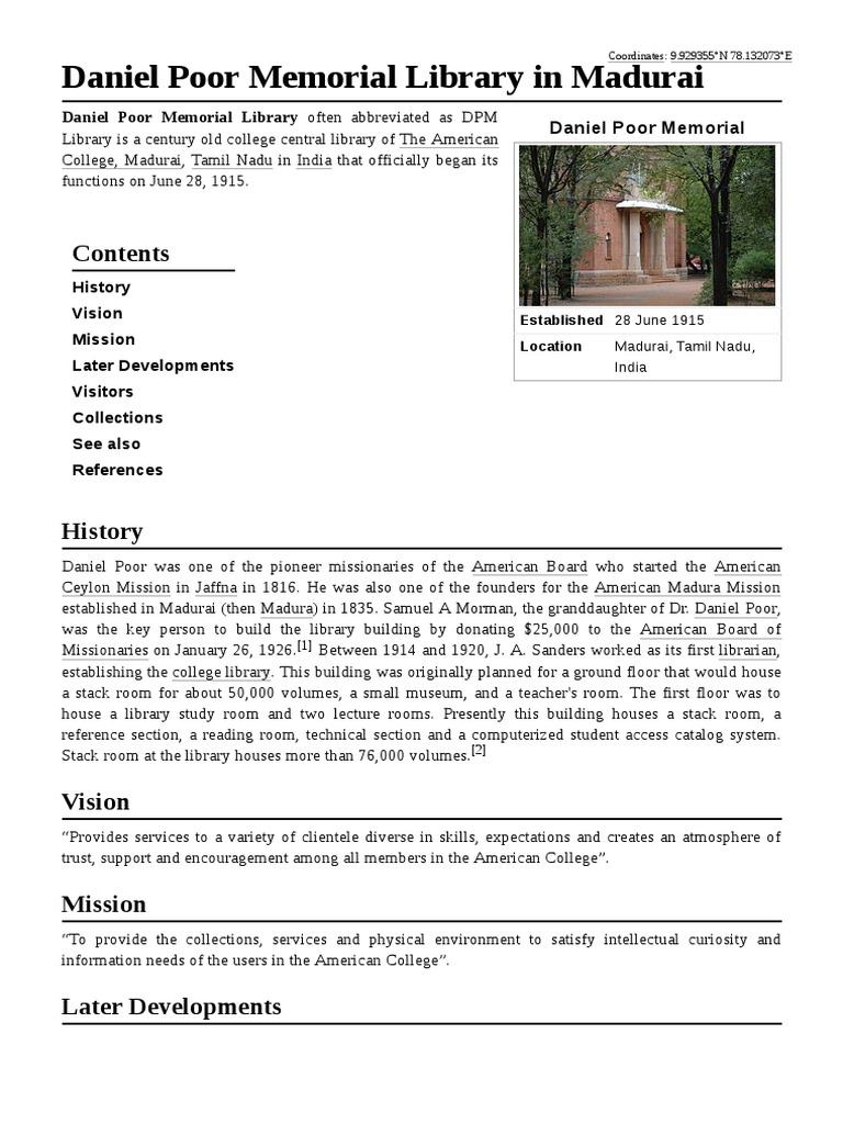 Daniel Poor Memorial Library Overview | PDF | Social Science