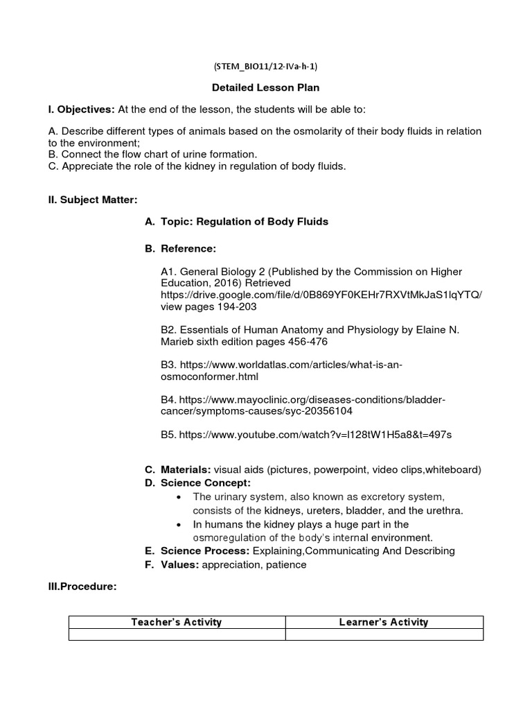 Osmoregulation in Animals Lesson Plan | PDF