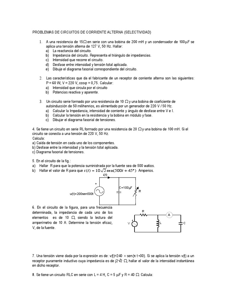 Problemas de Circuitos de Corriente Alterna Paralelo y Series | PDF | Energia electrica ...