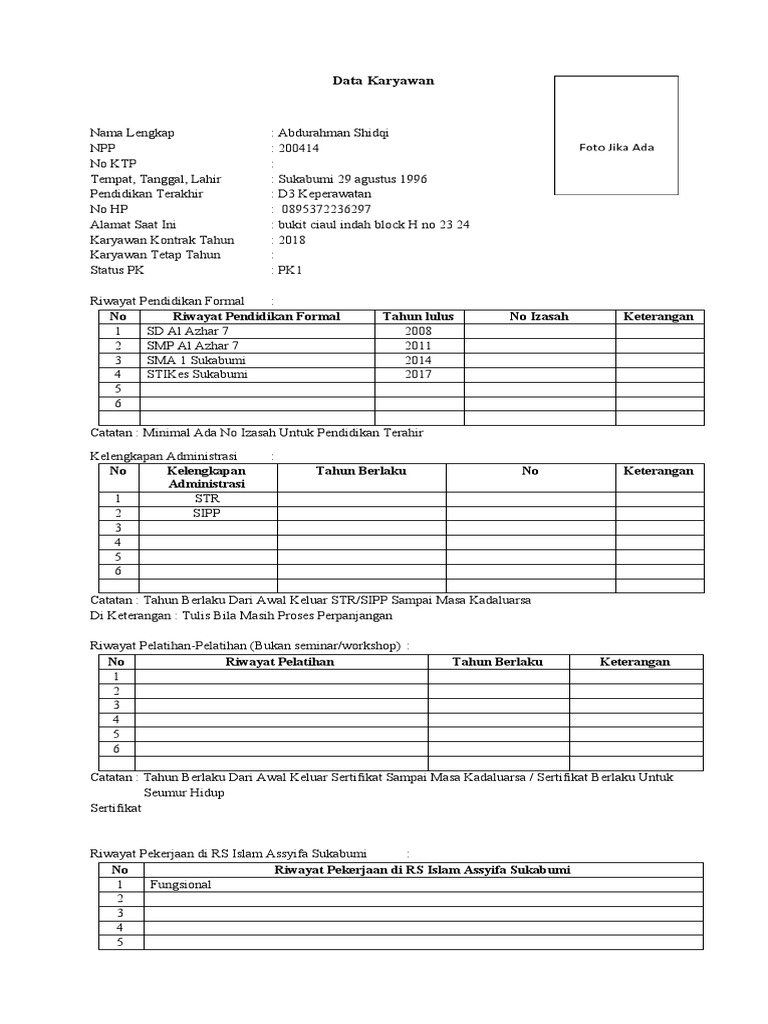 Data Karyawan Abdurahman Shidqi | PDF