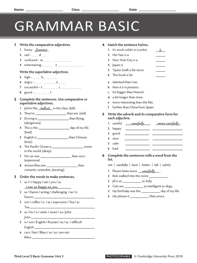 Think - l2 - Unit 3 - Grammar - Basic | PDF