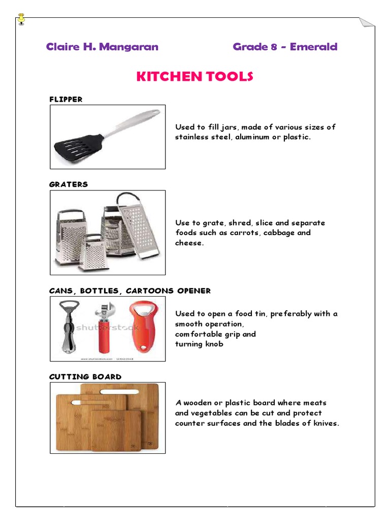 Essential Kitchen Tools for Grade 8 | PDF