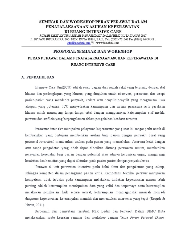 PROPOSAL SEMINAR DAN WORKSHOP PERAN PERAWAT DALAM PENATALAKSANAAN ...