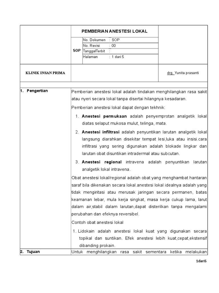 Prosedur Anestesi Lokal di Klinik | PDF | Pengembangan Diri | Kesehatan ...
