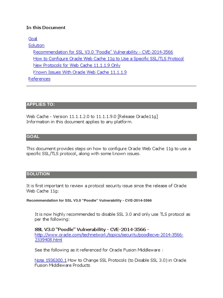 How To Configure Oracle Web Cache 11g To Use A Specific SSLTLS Protocol ...