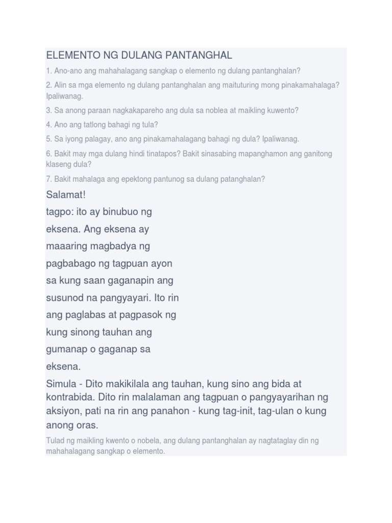 Elemento NG Dulang Pantanghal | PDF