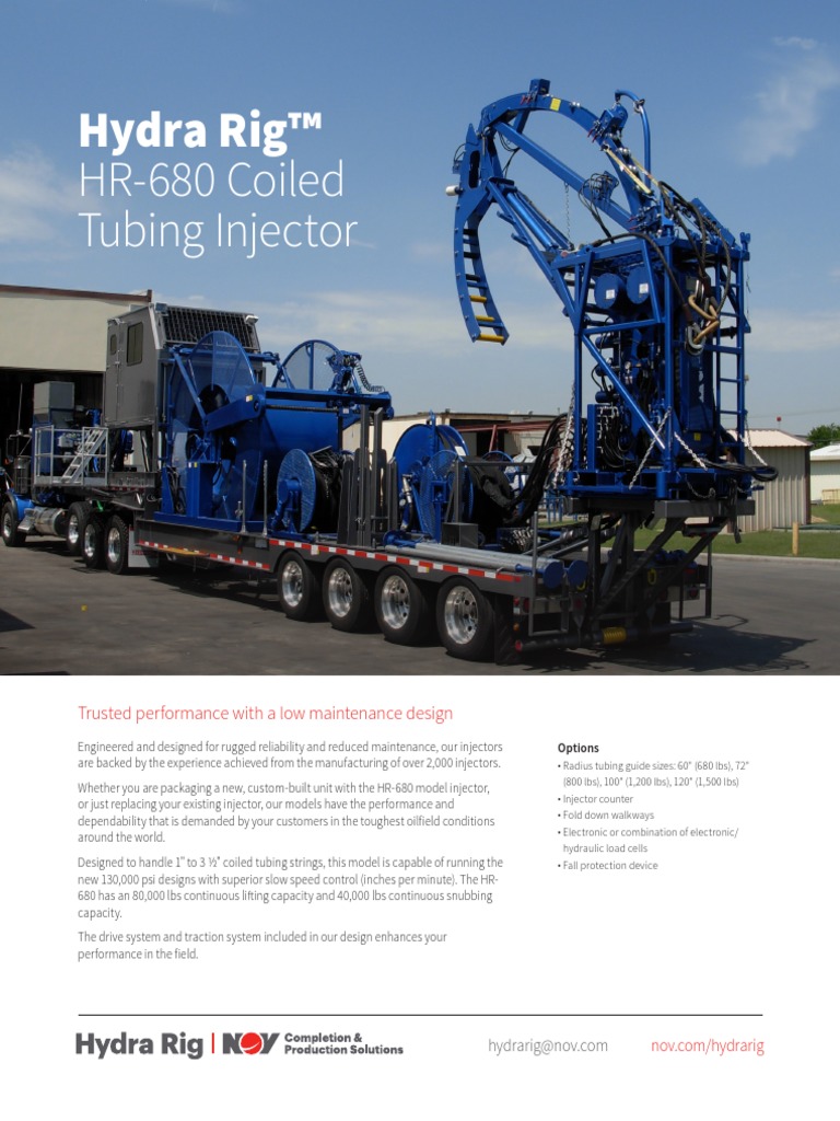 Hydra Rig HR 680 Coiled Tubing Injector Data Sheet
