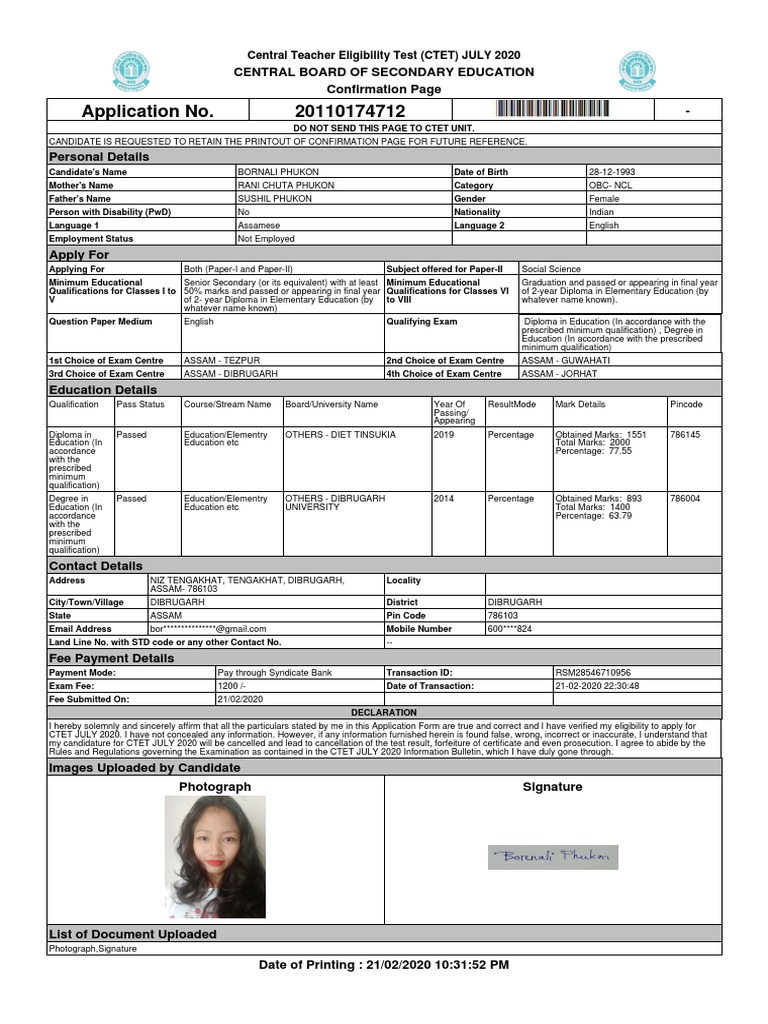 CTET Form Sample | PDF