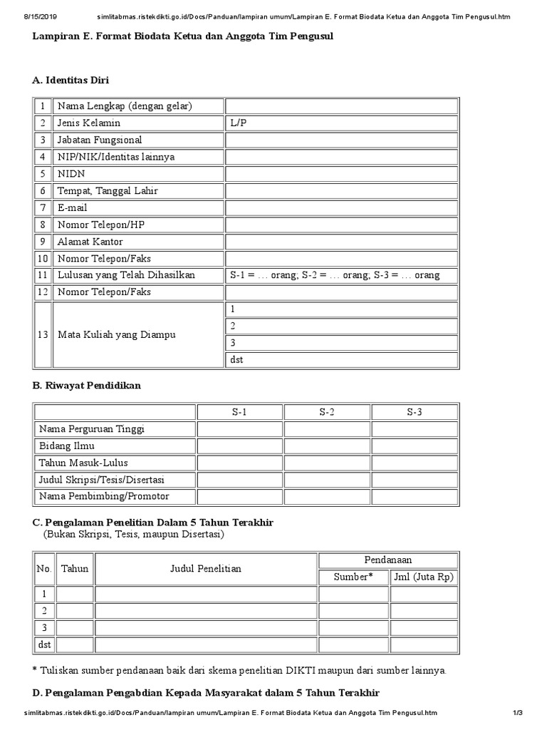 Lampiran E. Format Biodata Ketua Dan Anggota Tim Pengusul | PDF