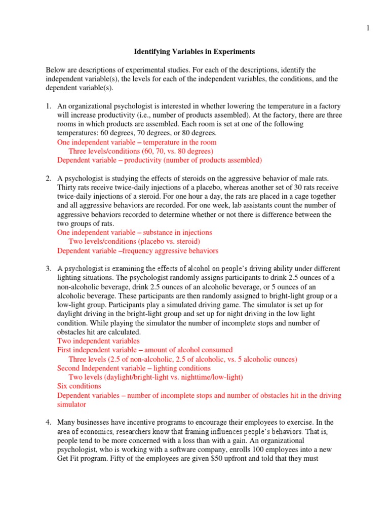 Identifying Independent and Dependent Variables Worksheet | PDF