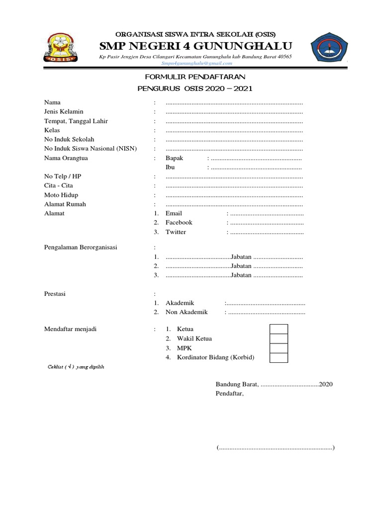 Formulir Pendaftaran Osis | PDF