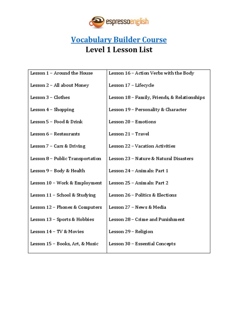 Vocabulary Builder Course Level 1 Lessons | PDF