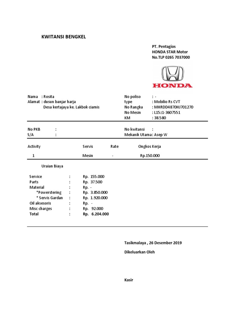Kwitansi Bengkel | PDF