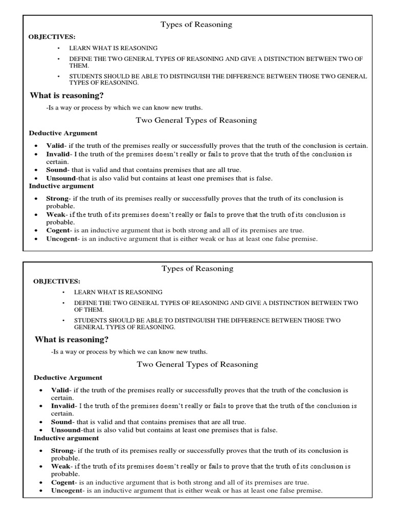 Types of Reasoning Handouts | PDF