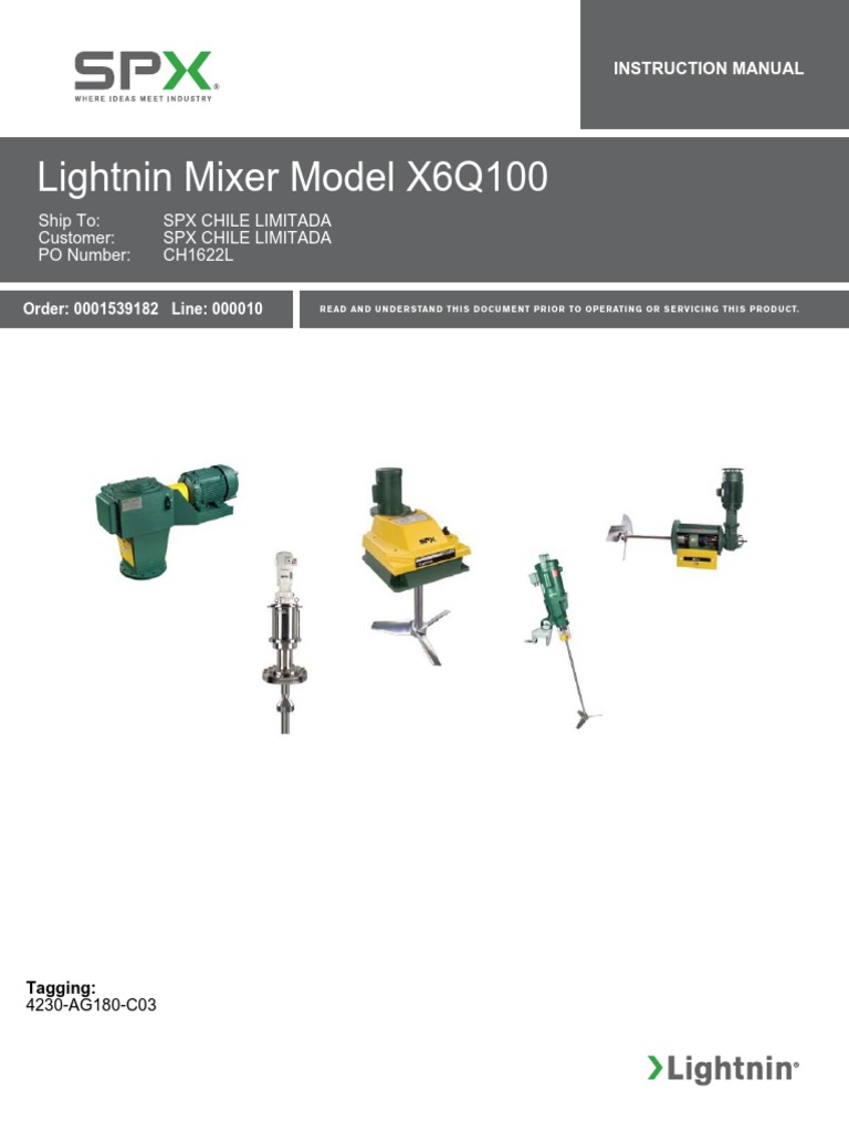 Manual 1 Lightnin Mixer Model X6Q100 Line 10.PRECOAT | PDF