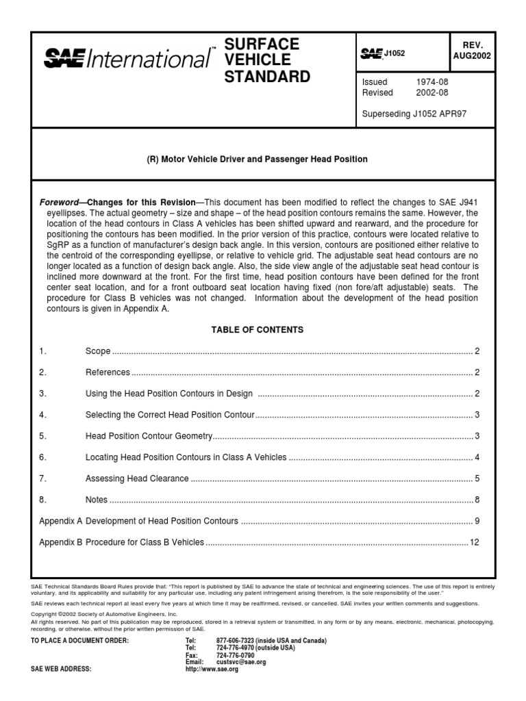 SAE J1052 Motor Vehicle Driver and Passenger Head Position | PDF