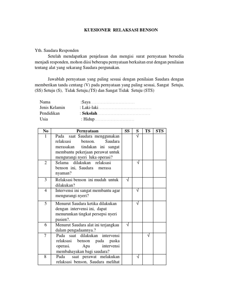 4kuesioner Relaksasi Benson | PDF