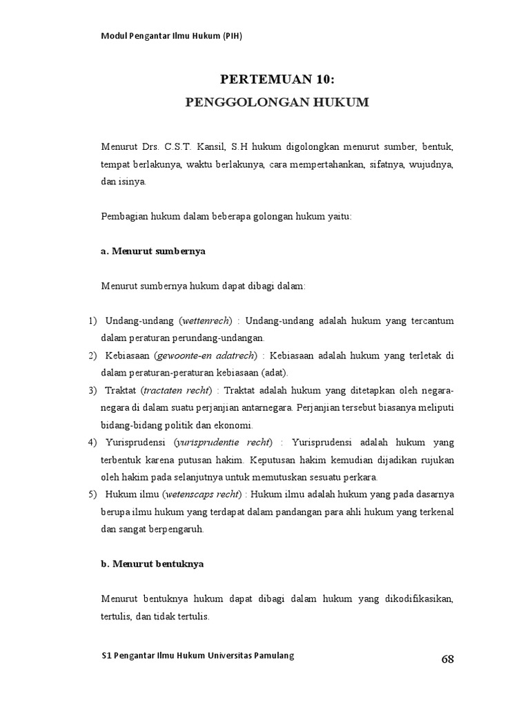 Pertemuan 10 - Penggolongan Hukum | PDF | Ilmu Sosial