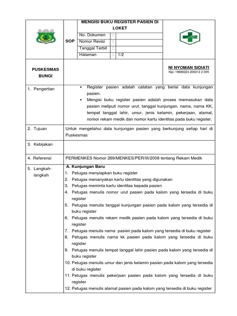 Mengisi Buku Register Pasien | PDF