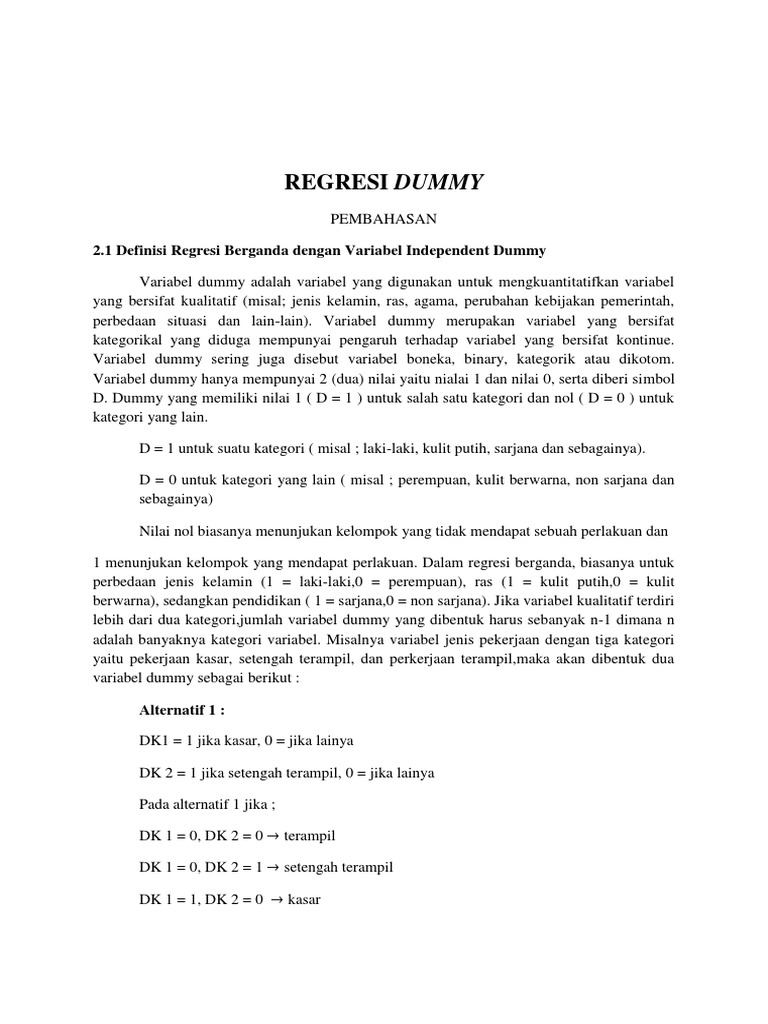Regresi Dummy | PDF | Metode & Bahan Ajar
