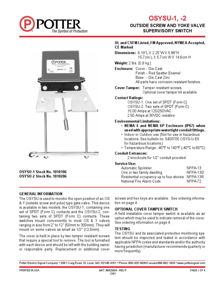 Supervisory Switch Osysu 1 Osysu 2 Pdf