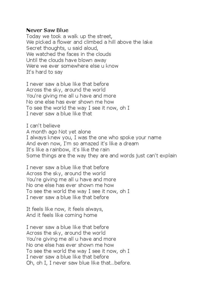 Thomas Never Saw Blue Lyrics | PDF