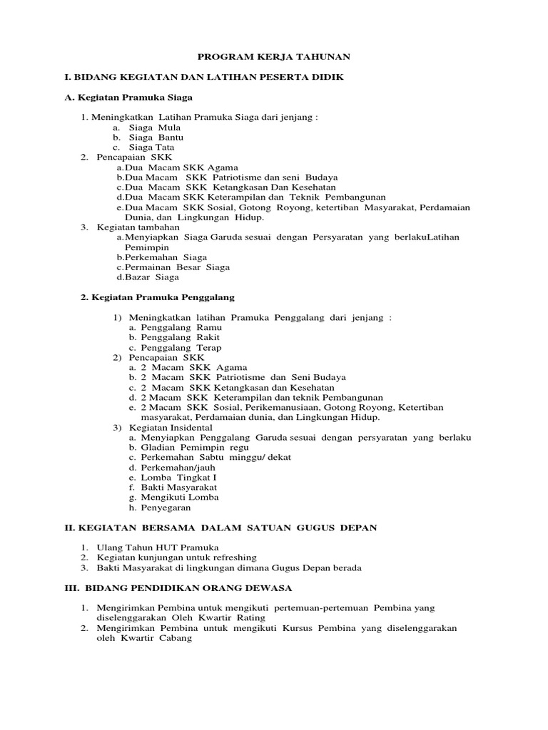 Program Kerja Tahunan Pramuka - Siaga | PDF