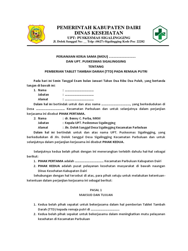 Perjanjian Kerjasama TTD Form | PDF
