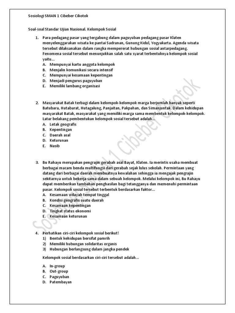 Soal-Soal Standar Ujian Nasional. Kelompok Sosial | PDF