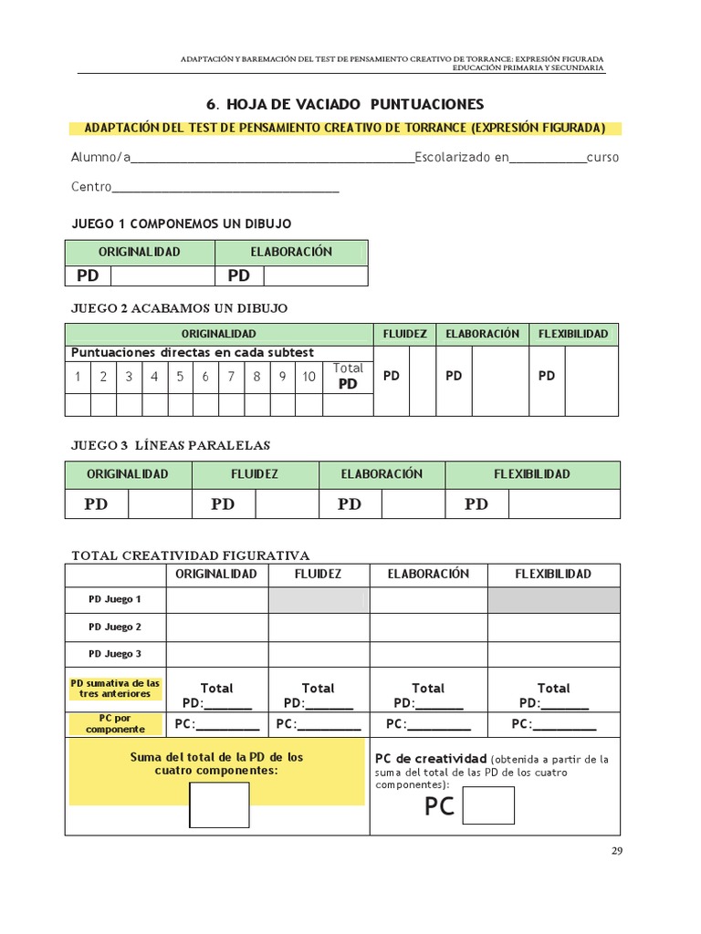 Hoja Correccion Torrance | PDF