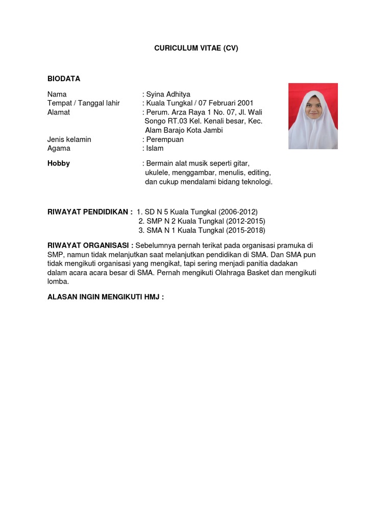 Curriculum Vitae Syina Adhitya | PDF