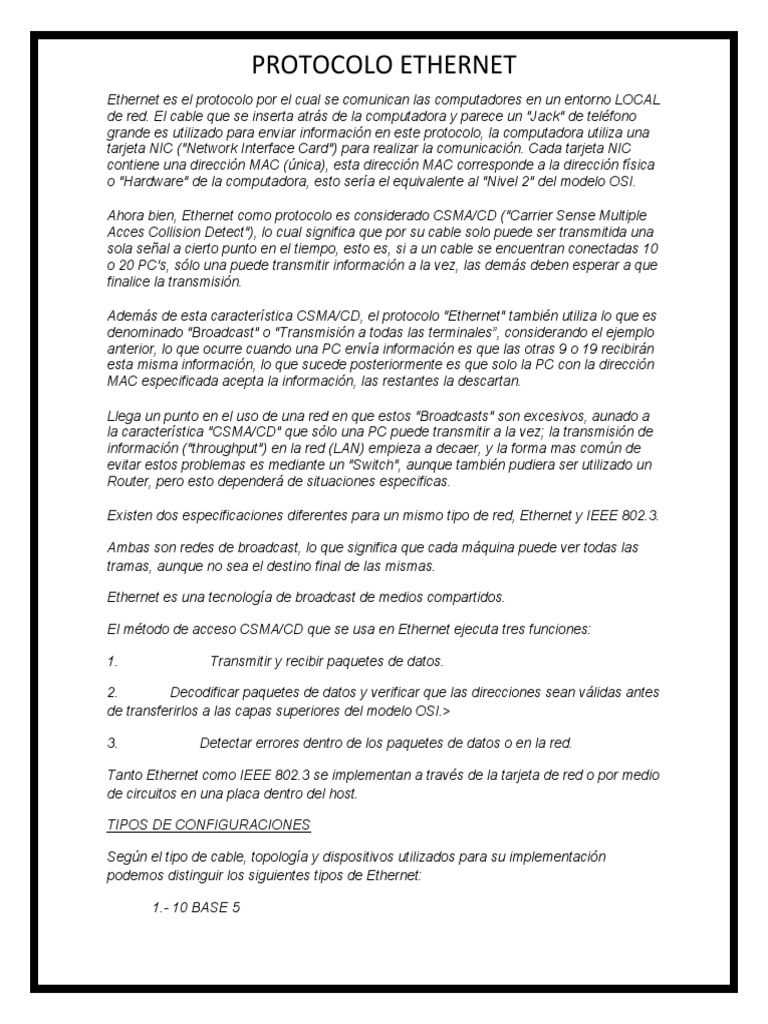 Ethernet Es El Protocolo Por El Cual Se Comunican Las Com Put Adores en ...