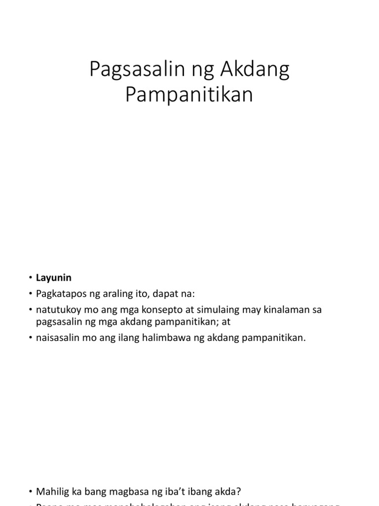 Pagsasalin NG Akdang Pampanitikan | PDF