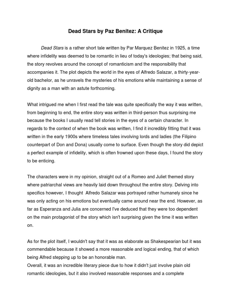Analysis of "Dead Stars" by Paz Benitez | PDF