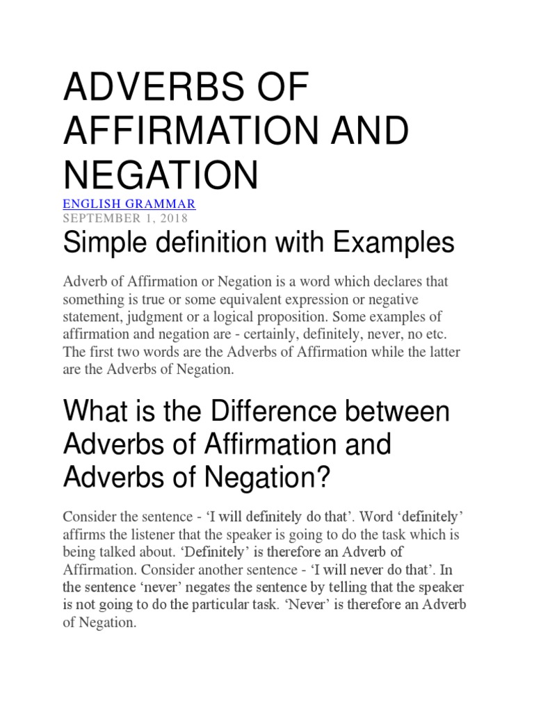 Adverbs of Affirmation and Negation | PDF