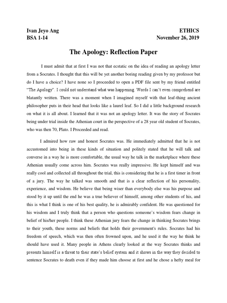 The Apology Reflection Paper | PDF | Social Science | Philosophy