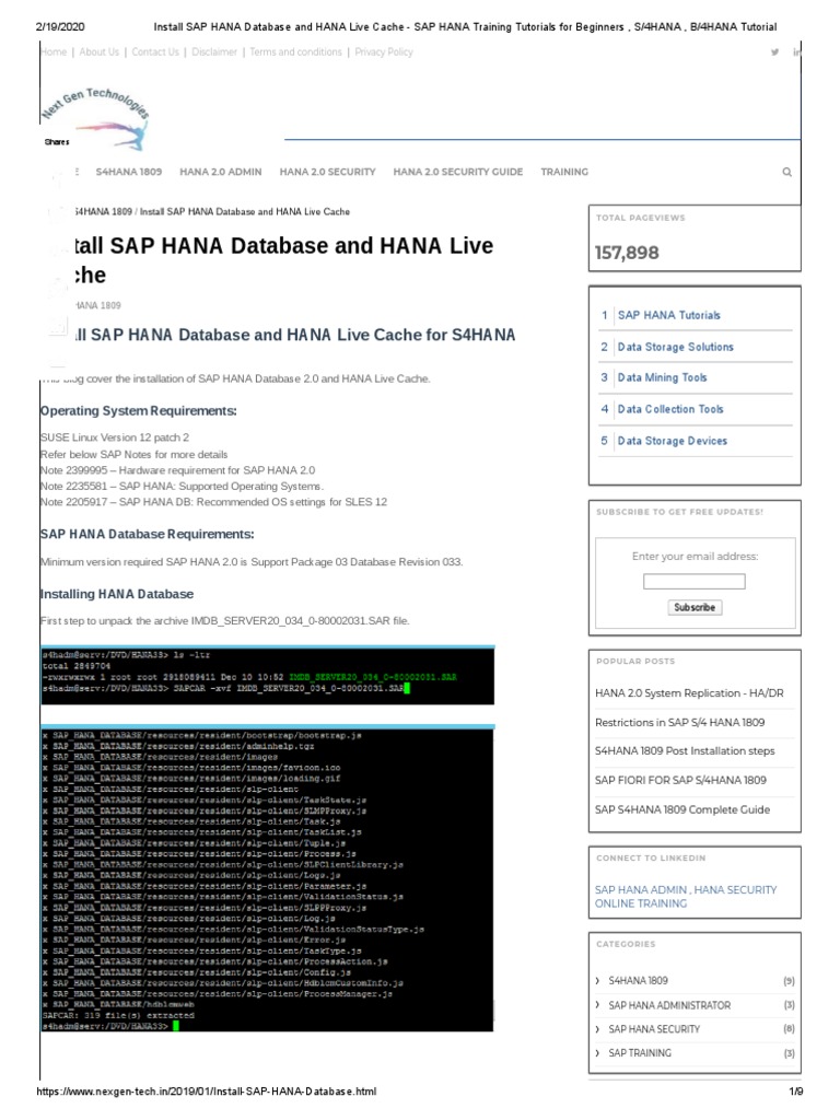 Install SAP HANA Database and HANA Live Cache - SAP HANA Training Tutorials For Beginners, S ...