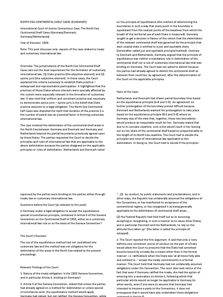 North Sea Continental Shelf Case Digest | PDF
