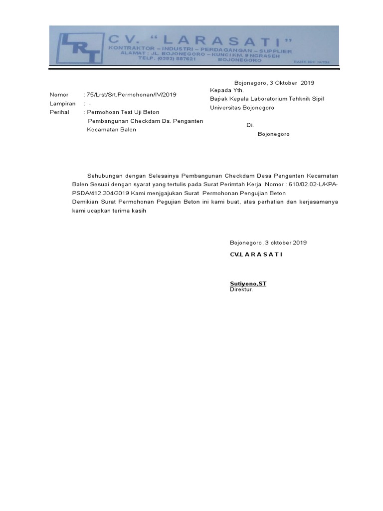 Surat Permohonan Tes Beton | PDF