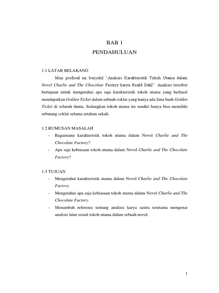 BAB 1 Karakterisasi Tokoh Charlie Chocolate Factory by Dewi Anggia | PDF
