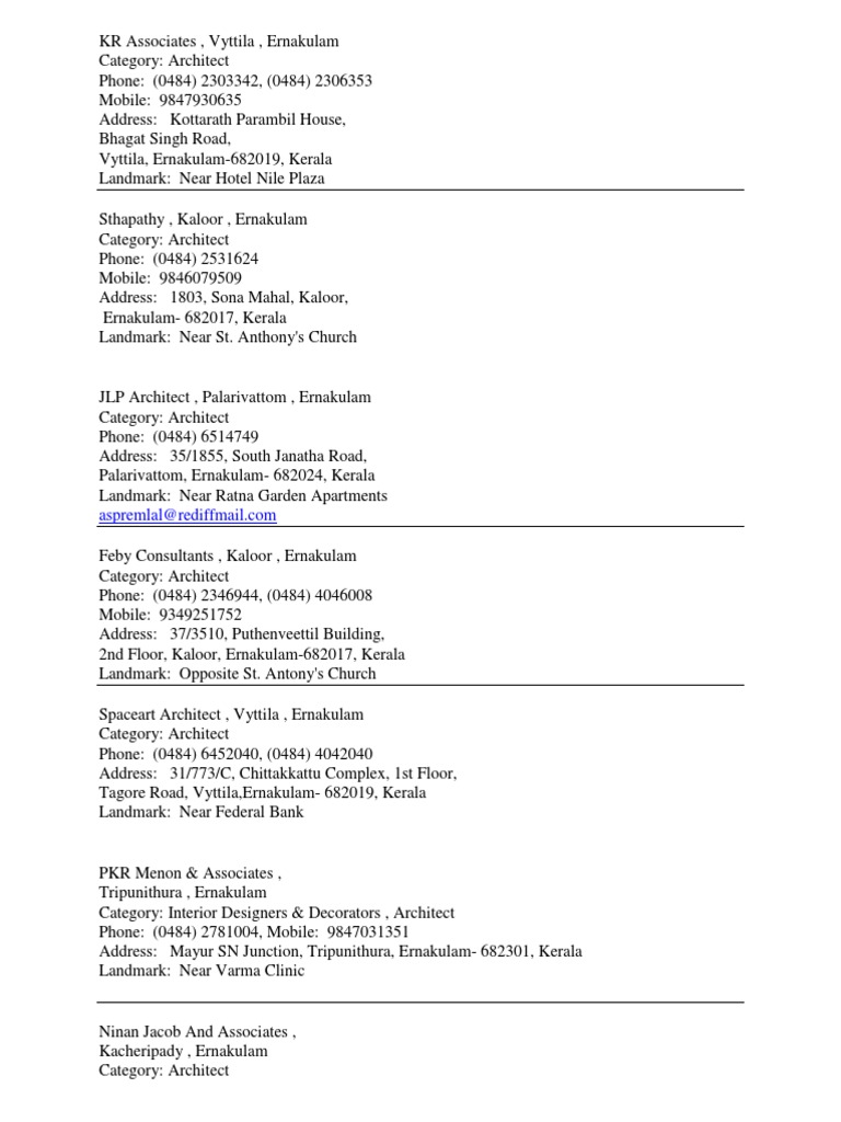 Architect List in Kochi | PDF