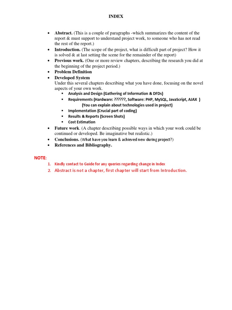Index For Project Report | PDF